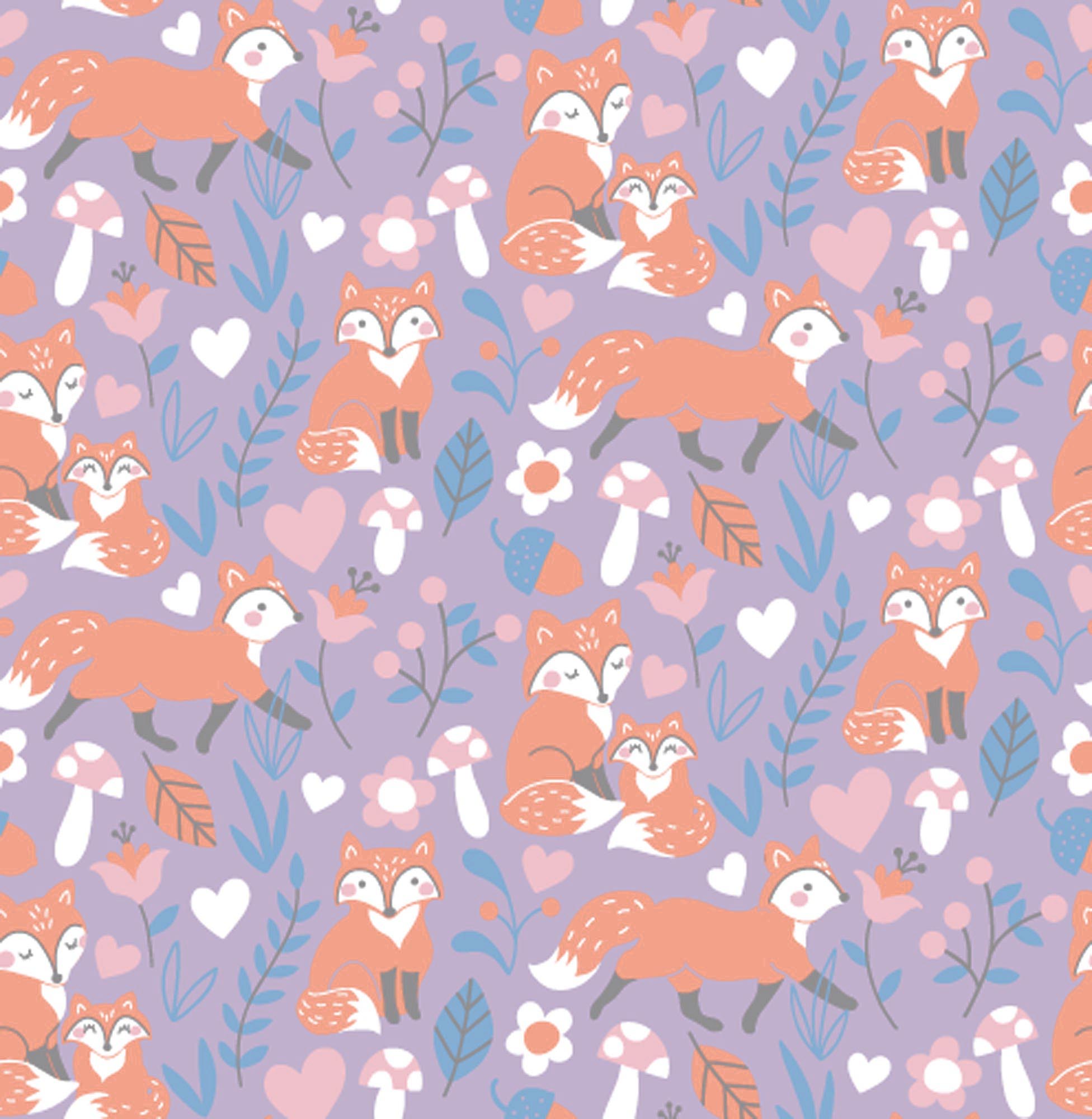 Fabrics :: P/COTTON - PRINTS (exclusive). :: FOX FAMILY - LILAC ® 112cm ...