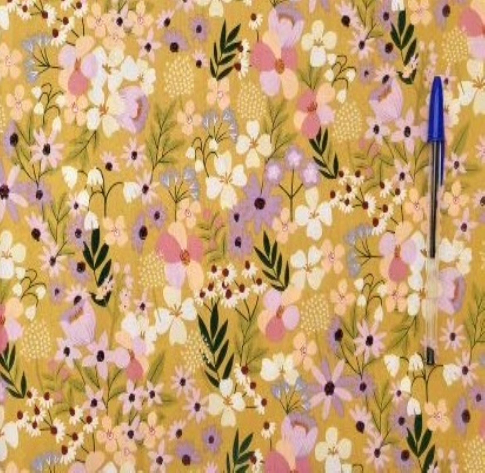 Fabrics :: 100% COTTON PRINTS (exclusive). :: Wild Flowers- Gold. 100% ...